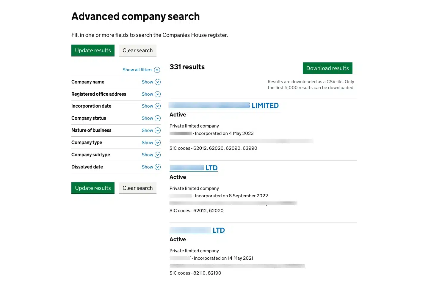 How to Use The Companies House Search Data